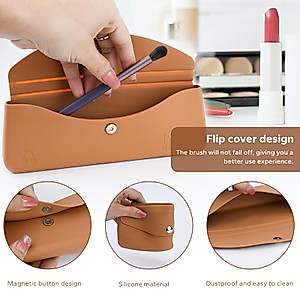 OCEUMAOA Small Cosmetic Bag Makeup Brush Holder Travel Organizer Purse Silicone Pencil Case for School Magic Pouch for Women Compact Mini Small Roll Up Toiletry Brish Bag Covers Set Storage (Pink)