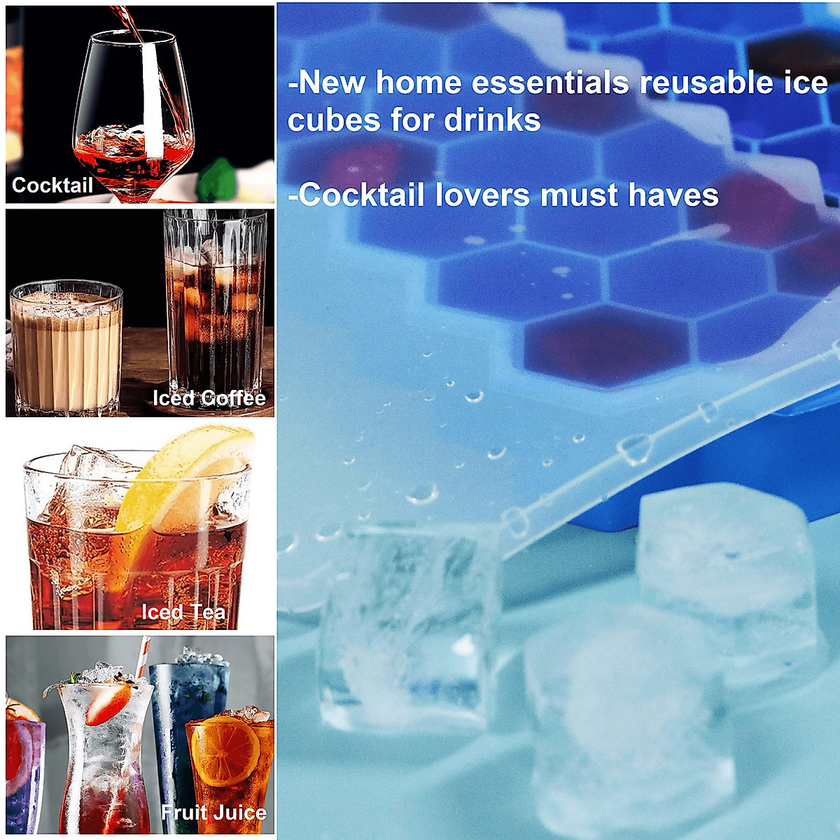 Ice Cube Trays for Freezer with Lid-37 Grid Silicone Ice Cube Tray with Lid for Small Ice Cube Molds,Easy-Release Reusable Ice Cube in Organizer Bins or Ice Bucket for Cocktail bar or Iced Coffee Cup