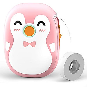 MUNBYN Penguin Label Maker Machine with Tape, Bluetooth Pocket Thermal Label Printer, Handheld Sticker Printer for Christmas Home Kitchen Study Use, Compatible with Android & iOS (Pink)