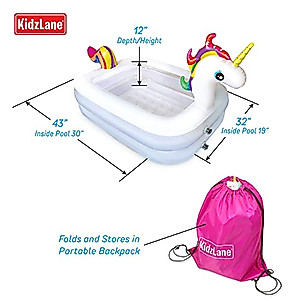 Kidzlane Unicorn Pool with Toys for Kids | Small Inflatable Kiddie Pool Includes Toys, Pump, Carrying Bag | Toddler Blow Up Swimming Pool for Backyard & Outdoor (43” x 32” x 28")