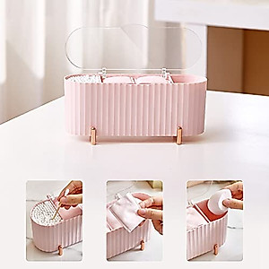 Qtip Holder Cotton Swab Holder with Lid, 4 Compartment Cotton Ball and Swab Holder Organizer Cotton Swab Holder Dispenser Storage Cotton Pad Container Box for Cotton Swabs, Make Up Pads, Cosmetic