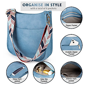 Viva Terry Vegan Leather Crossbody Fashion Shoulder Bag Purse with Adjustable Strap (Light Blue)