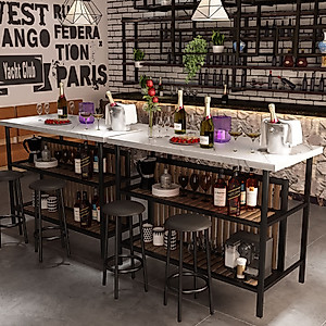 Recaceik 3 Piece Pub Table Set, Rectangular Bar Table with 2 Bar Stools, Faux Marble Dining Room Table Set of 2, Modern Counter Height Table with Storage, Kitchen Island with Seating