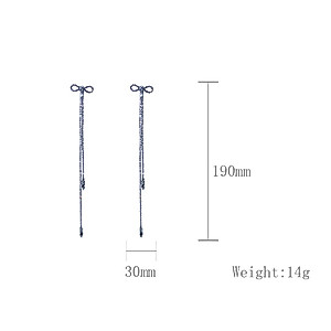 Jumwrit Rhinestone Bow Earrings Extra Long Dangle Earrings Sparkly Tassel Drop Earrings Big Bowknot Stud Earrings for Women Teen Girls (Black)