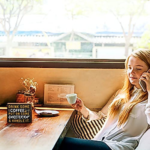 Putuo Decor Drink Some Coffee Put on Some Gangster Rap and Handle It Box Sign, Funny Decorative Office Decor for Kitchen, Work, Desk, 4.7 x 5.9 Inches