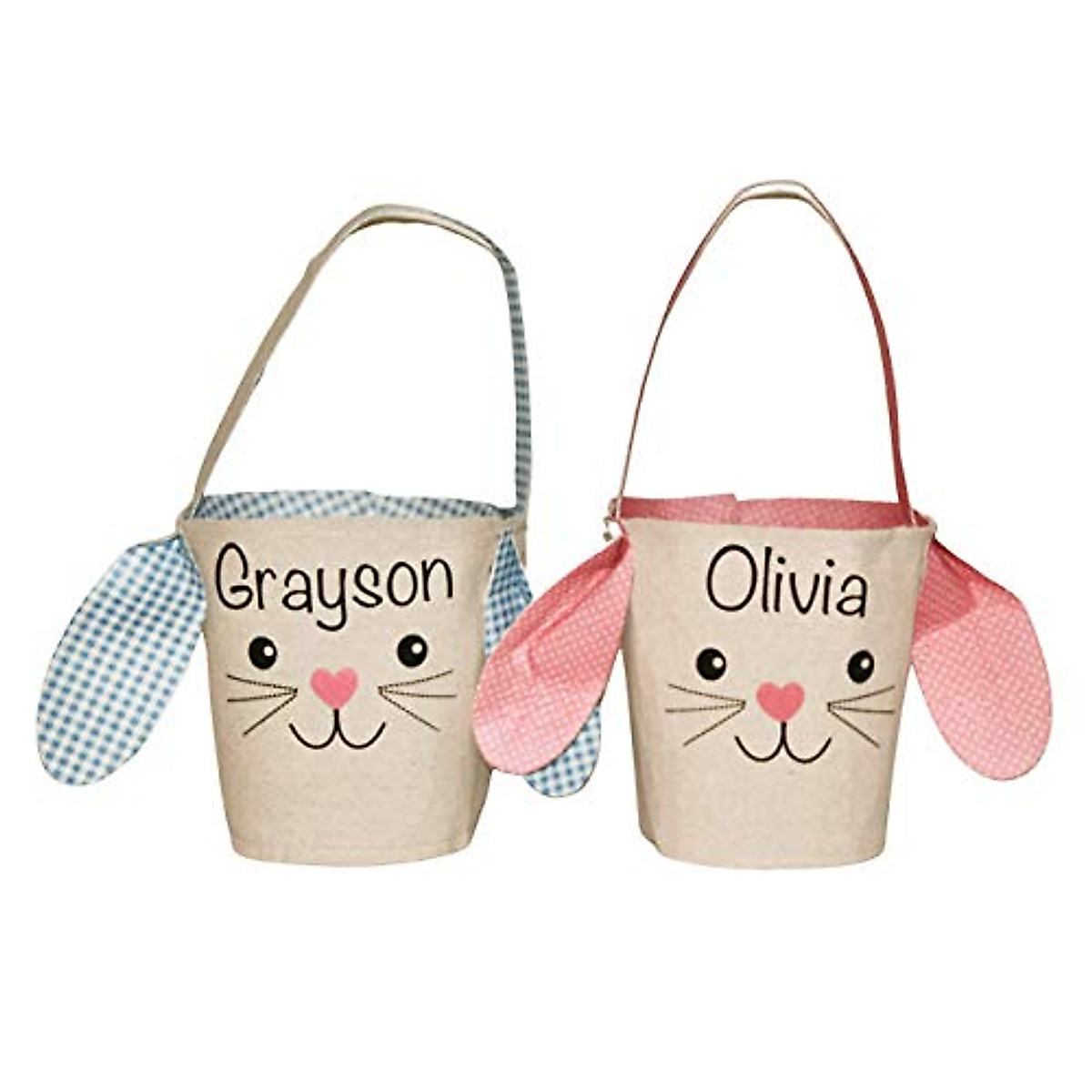 Personalized Easter Basket/Rustic Bunny Easter Baskets/Canvas Easter Tote/Bunny Ears Easter Basket with Name/Soft Easter Pail