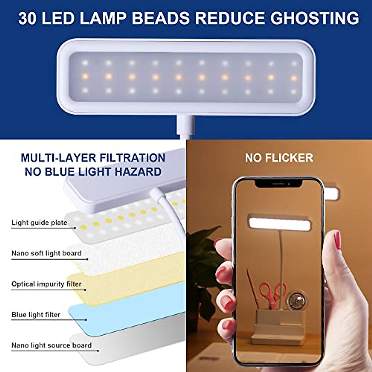Small LED Desk Lamp with Pen/Phone Holder Function, Rechargeable Desk Light with Flexible Gooseneck, 3 Color Modes, Stepless Dimming, Eye Caring, Small Study Lamp for Dorm, Bedroom (Max Height 14 IN )