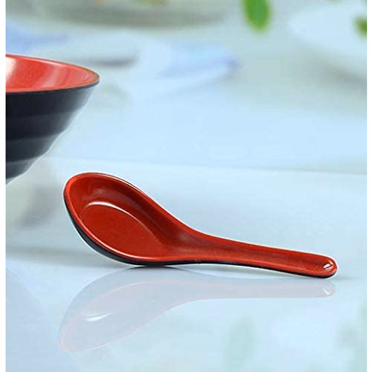 JapanBargain 2384x4, Set of 4 Asian Japanese Chinese Wonton Soba Rice Pho Ramen Noodle Soup Spoons, Black/Red