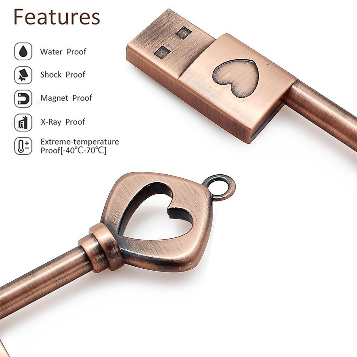 Usbkingdom 32GB USB 2.0 Flash Drive Metal Heart Key Ring Shape Waterproof Key Chain USB Pen Drive Memory Stick Pendrive Thumb Drive