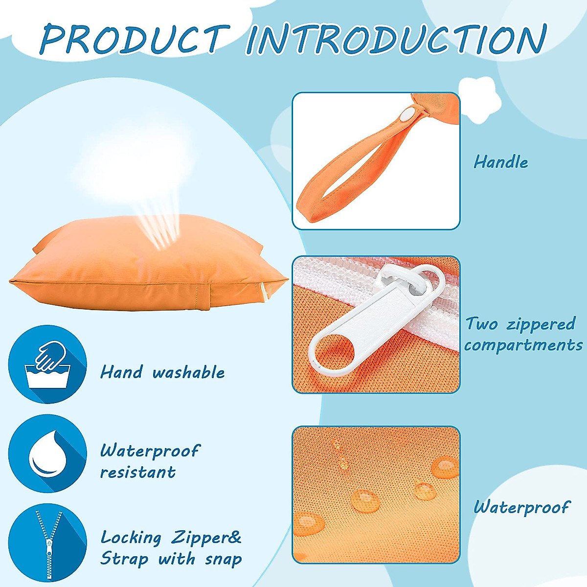 Shappy 4 Pcs Wet Dry Bag for Baby Cloth Diapers Waterproof Wet Bag Washable Travel Reusable with 2 Pocket for Travel Beach Pool(Blue, Purple, Pink, Orange)