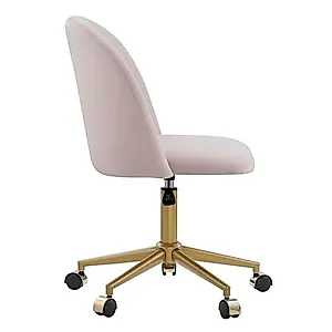 Pemberly Row Upholstered Adjustable Swivel Desk Chair Gold Legs in Blush Pink