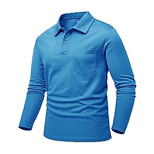 Rdruko Men's Outdoor Sport Performance Polo Long Sleeve Pullover with Pocket(Blue, US M)