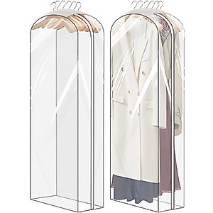 Peyorom 10" Gusseted Dress Garment Bags for Hanging Clothes, 60" All Clear Long Garment Bags for Gowns, Long Dress Bag for Closet Storage, Foldable Dress Cover, 2 Pack