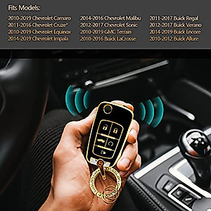 Compatible with Chevy Key Fob Cover with Keychain Lanyard, Soft TPU Keys Shells Replacement for Chevrolet Buick Camaro Cruze Equinox Malibu Impala Spark Sonic GMC-Black