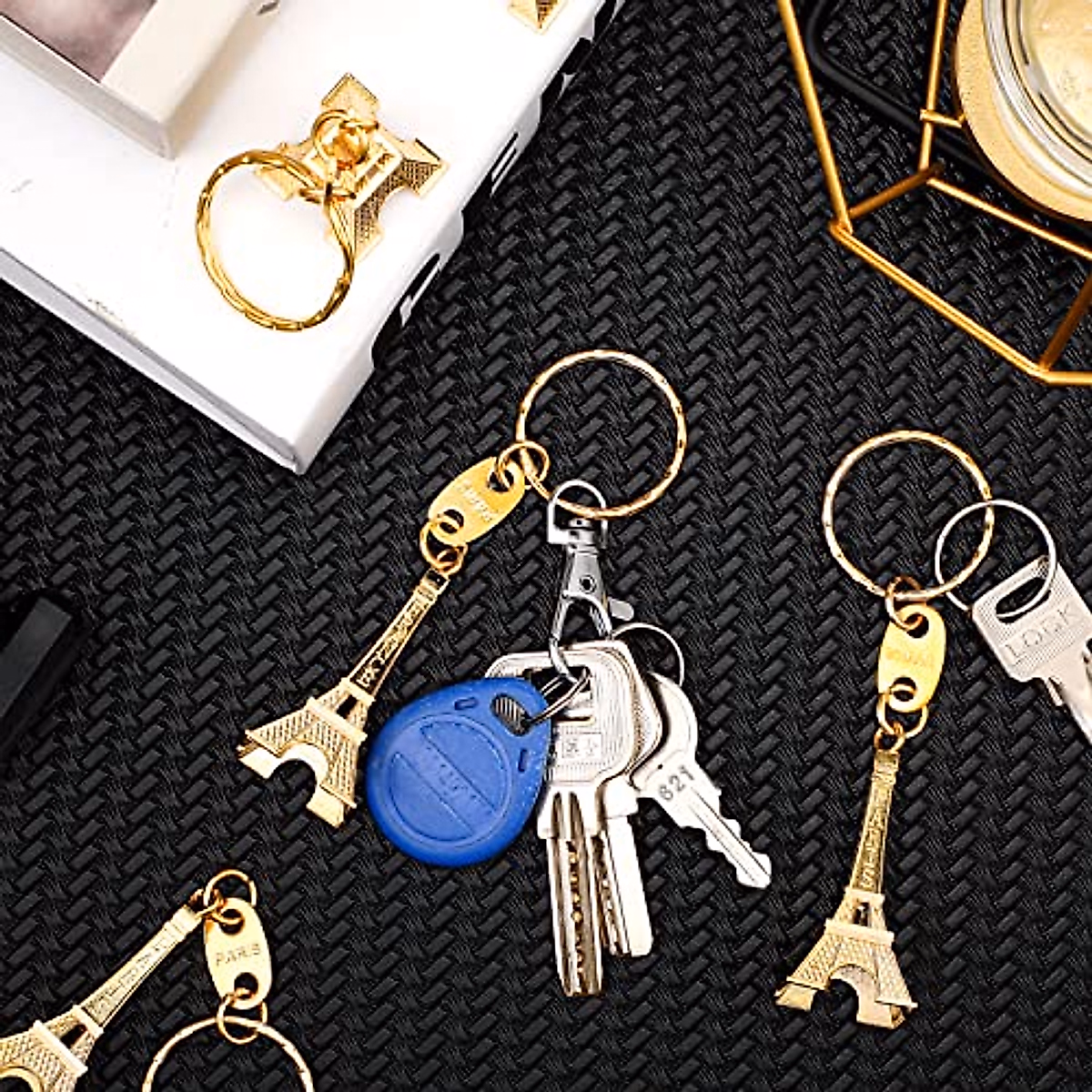 Inbagi 120 Pcs Eiffel Tower Keychain Retro French Souvenirs Paris Eiffel Tower Keyring for Home Jewelry Table Decor Gifts (Gold)