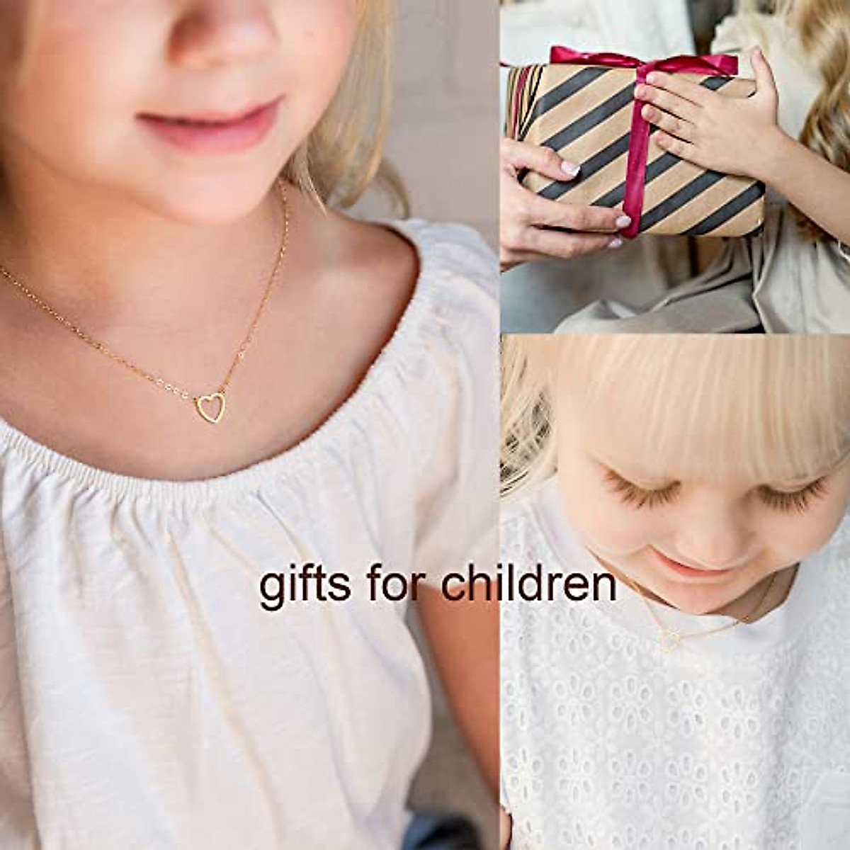 Tewiky Cute Necklace for Teen Girls 14k Gold Plated Trendy Open Heart Choker Necklaces Aesthetic Dainty Simple Gold Jewelry for Women Gifts