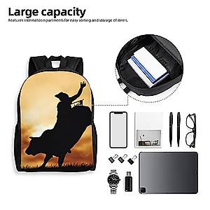 DEHIWI Cool Bull Riding Print Backpack Cute Lightweight Daypack Casual Travel Laptop Daypack For Men Women