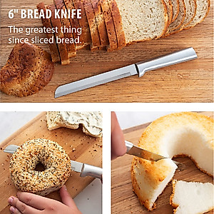 Rada Cutlery Bread Knife Stainless Steel Serrated Blade with Aluminum, 6 Inches, Silver Handle