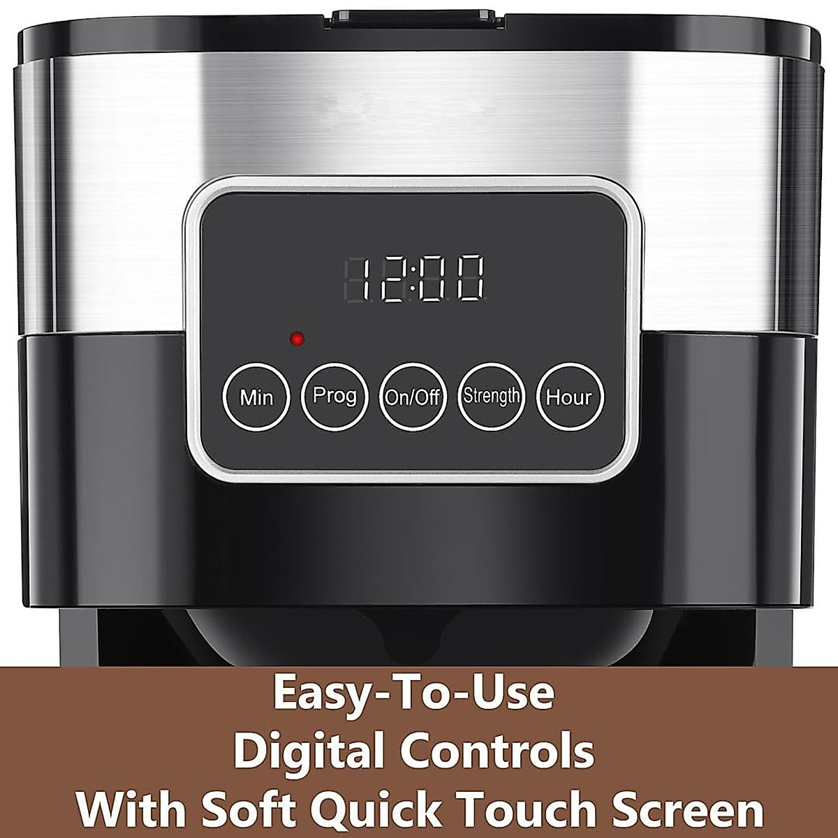 10 Cup Coffee Maker,Programmable Coffee Machine with Touch Screen,Glass Carefe,Reusable Filter,Auto Shut-Off and Pause,Regular & Strong Brew for Home and Office,Silver and Black