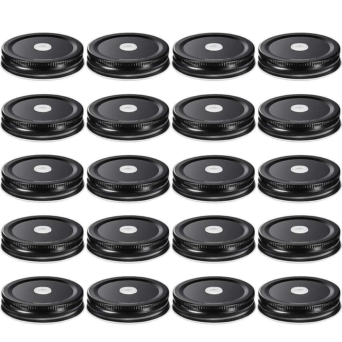 20 Pieces Stainless Steel Regular Mouth Mason Jar Lids with Straw Hole Compatible with Mason Jar (Black, 2.8 Inch)