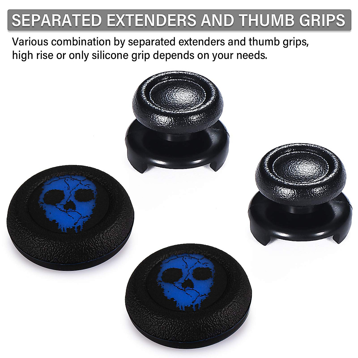 Playrealm FPS Thumbstick Extender & Printing Rubber Silicone Grip Cover 2 Sets for PS5 Dualsenese & PS4 Controller (Ghost Blued)