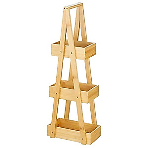 mDesign Leaning A-Frame 3-Tiered Triangle Shelf for Bathroom, Free-Standing Wood Bamboo Ladder Storage Rack Room Decor Shelves, Decorative Organizer Bins for Towels, Hand Soap, Toiletries, Natural