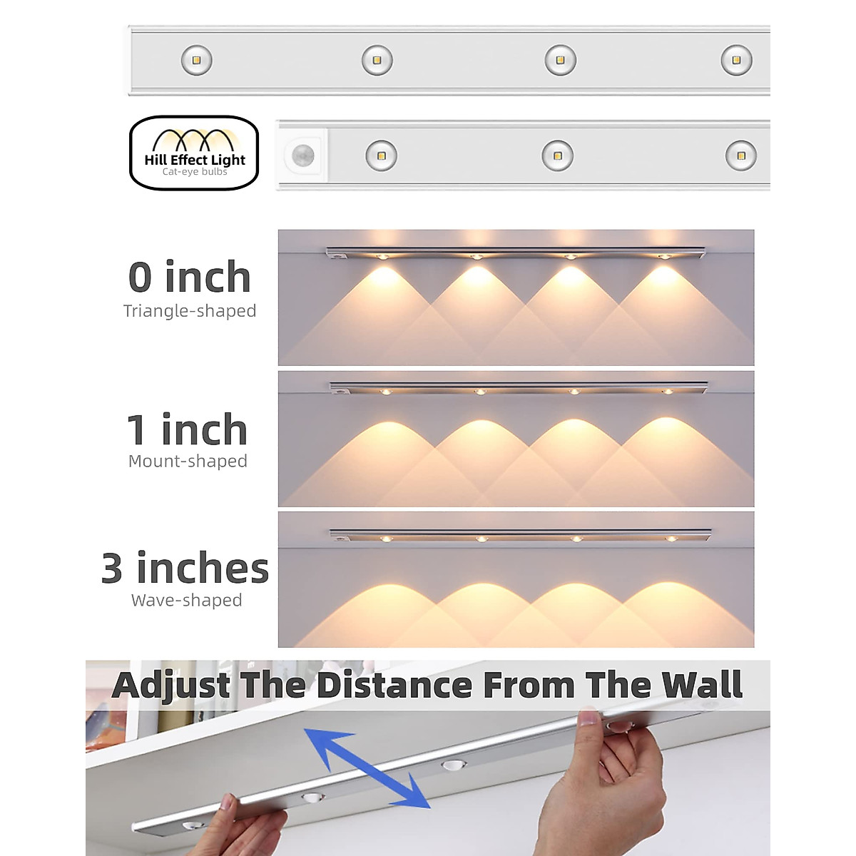 GARTO Silver Under Cabinet Light 2 Packs,23.62 inch Slim LED Motion Sensored Light,4 Beads USB Rechargeable Under Counter Lights for Kitchen Shelf Wardrobe Closet