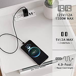 SUPERJARE Nightstand with LED Strip Light and Charging Station - 3 Drawers Bedroom End Table, 2 USB Ports, 2 Outlets, Bed Side Table with Remote, Open Storage, Metal Handles - White