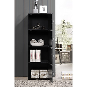 HODEDAH IMPORT 4-Shelf Bookcase Cabinet, Black