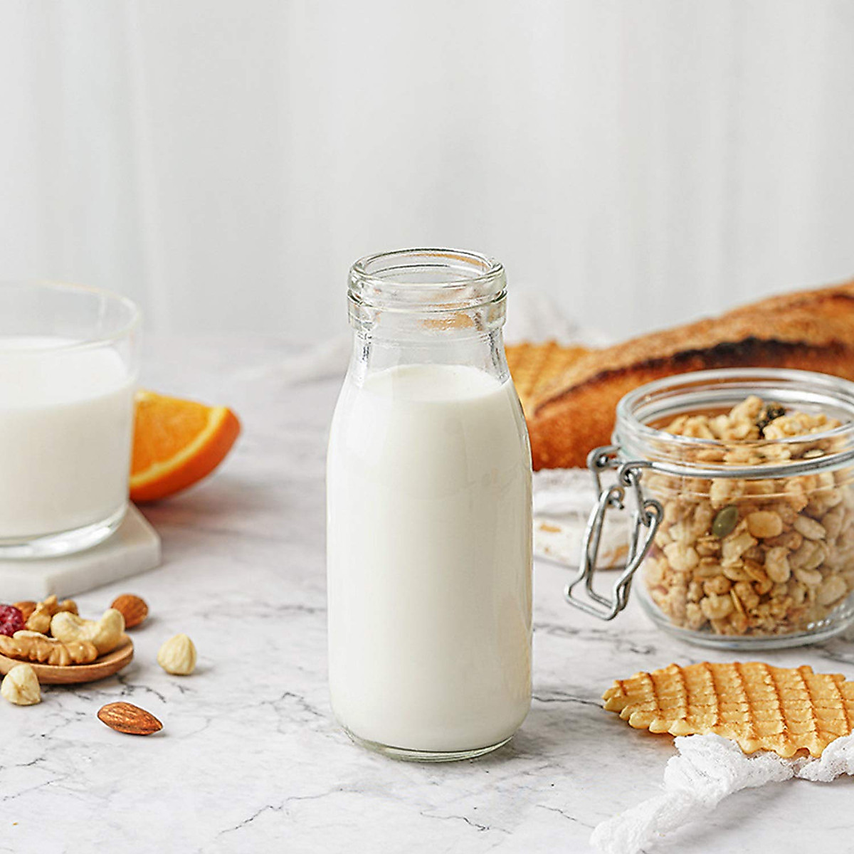 QAPPDA 12 oz Glass Bottles, Glass Milk Bottles with Lids, Vintage Breakfast Shake Container, Vintage Drinking Bottles with Chalkboard Labels and Pen for Party,Kids,Set of 20