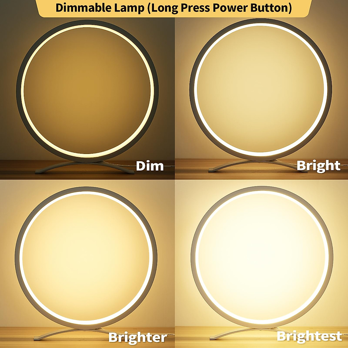 MAYTHANK Desk Lamp,Metal Circle Ring Table Lamps Bedside Lamp for Nightstand, Modern Minimalist Lamps/Led Warm Light for Bedroom/Living Room,10 Inch