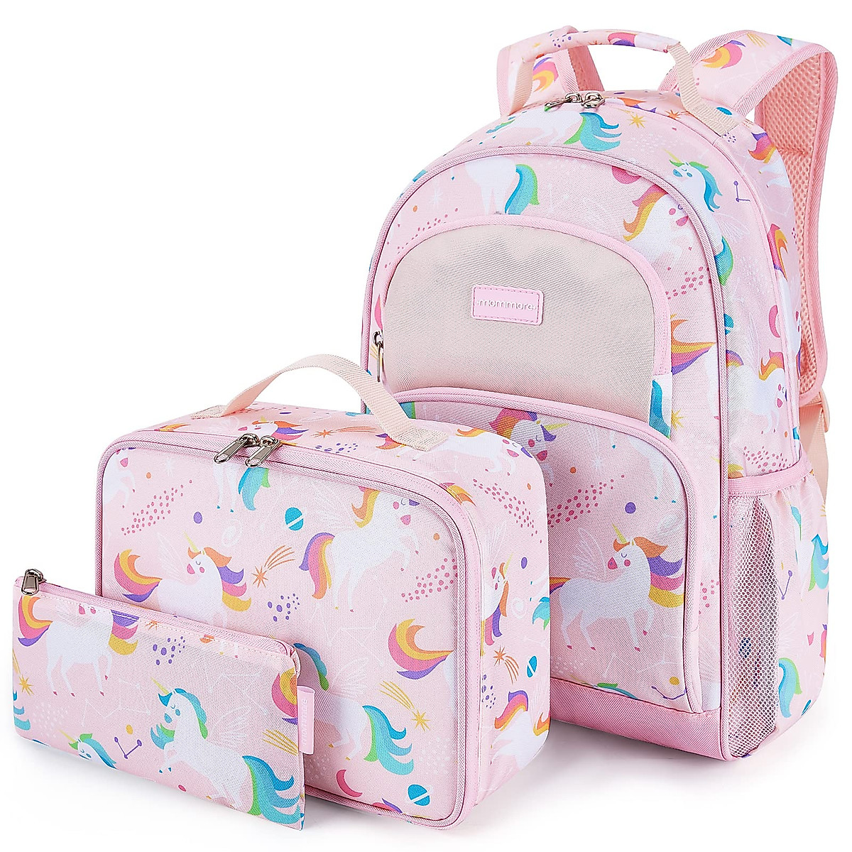 mommore Kids Backpack Set, Unicorn Backpack for Girls Lightweight Elementary Bookbag for Students School Backpack for Children with Chest Strap Water Resistant, 3pcs pink