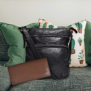 Real Leather Crossbody Bags Purses for Women Shoulder Handbags Crossover Handmade Stylish Trendy Pocketbook (Black Washed Vintage)