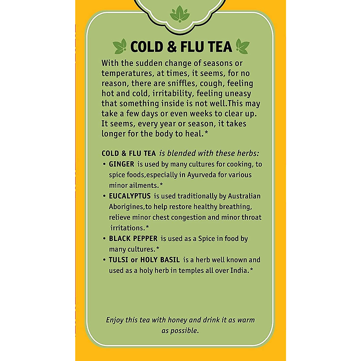 Herbal Cup Ayurveda Cold & Flu Tea, Organic Health & Wellness, No Caffeine Herbal Teas (16 Count, Pack of 1)