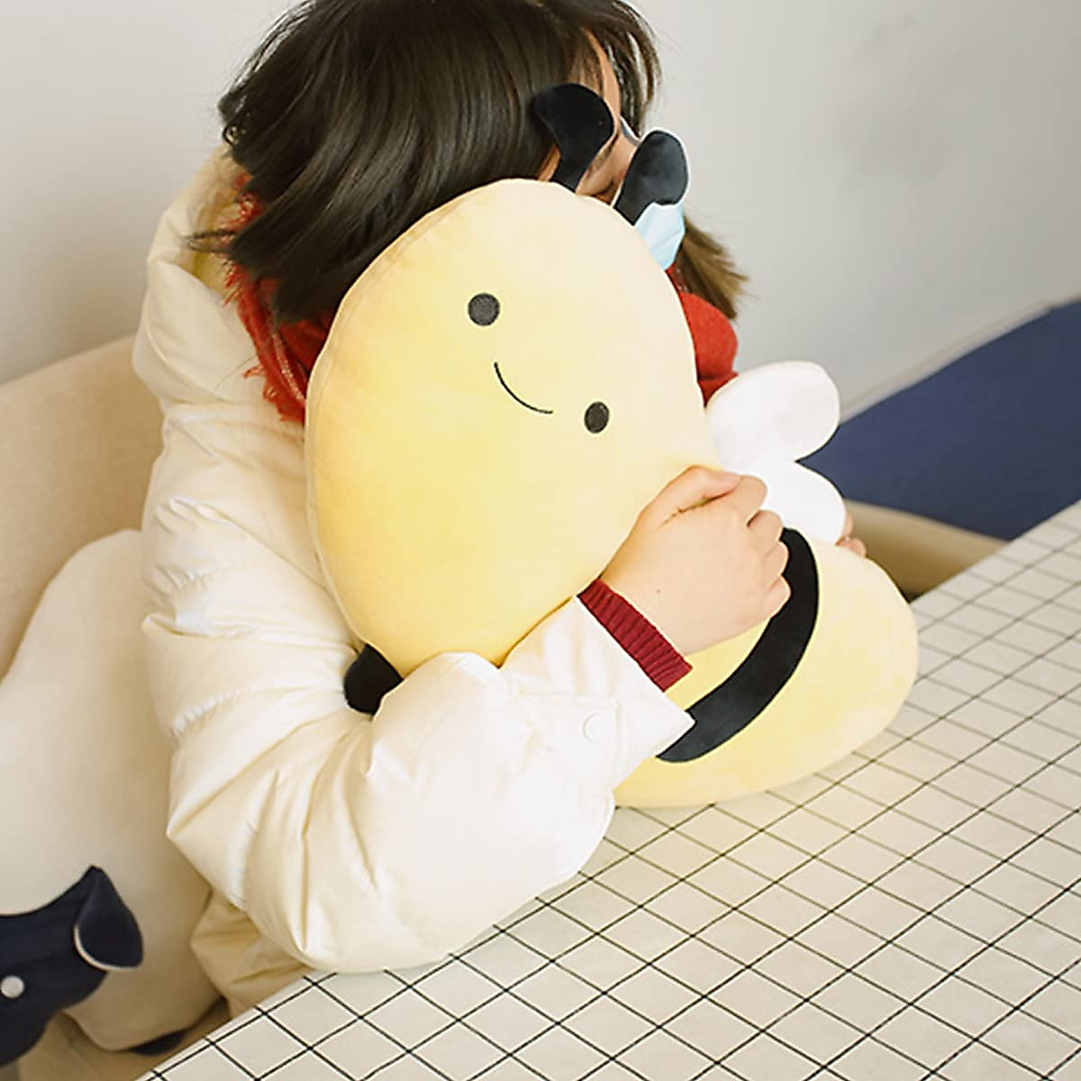 ARELUX Bee Plush Pillow Stuffed Animal, Fuzzy Yellow Honeybee Plushie Doll Pillow, Soft Anime Pillow Toy Gift for Kids, 19.6in