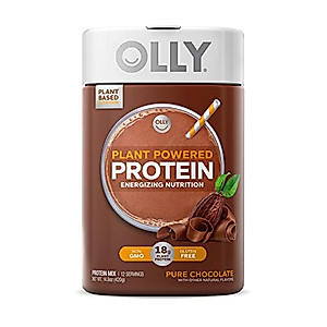 OLLY Plant Powered Protein, 18g Plant Protein, Protein Powder, Vegan, Gluten Free, Non GMO, Chocolate, 12 Day Supply - 14.8 Ounces