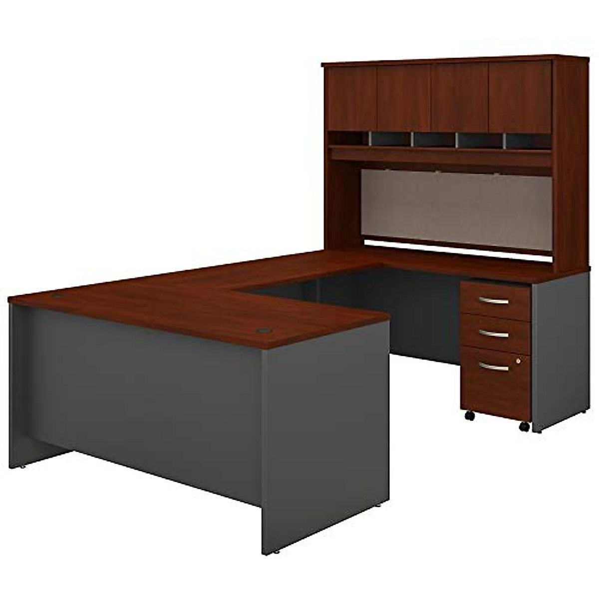 Bush Business Furniture Series C U Shaped Desk with Hutch and Mobile File Cabinet, 60W, Hansen Cherry