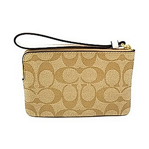 COACH Women's Corner Zip Wristlet in Signature Canvas (Light Khaki - Chalk)