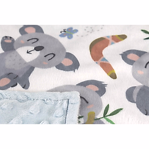 Top Tots Baby Blanket - Baby Koala Bears & Butterflies with Light Blue Minky Dot