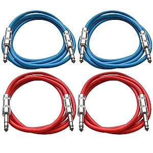 Seismic Audio Speakers ¼” TRS to ¼” TRS Patch Cables, 2 Feet, Pack of 4