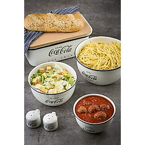 TableCraft's Coca-Cola Enamel Mixing Bowls, S: 7'' dia, M: 8.5'' dia, L: 1.25'' dia, White