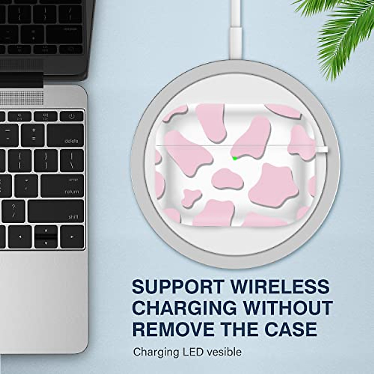 AirPods Pro Case Cover - Valkit Cute Milk Cow Pattern Soft TPU Protective Case Skin Portable & Shockproof Men Women Girls with Keychain for Apple Airpods Pro Charging Case (Hollow Pink Cow Pattern)