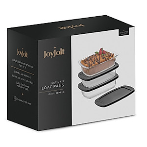 JoyJolt 3pc Loaf Pans for Baking Bread with Lids Baking Set. 1.9 Quart, Large Rectangular Baking Dish With Lid. Oven Pan, Banana Bread Pan, Lasagna Pan Deep with Lid, Bread Saver Container Airtight