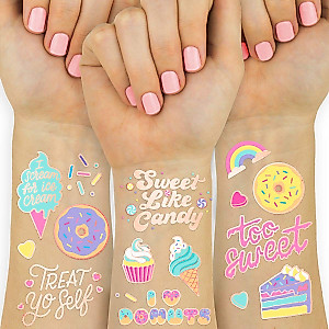 xo, Fetti Donut Party Valentine's Day Supplies Temporary Tattoos - 48 Glitter Styles | Dessert Birthday, Ice Cream, Cupcake, Candy, Vday