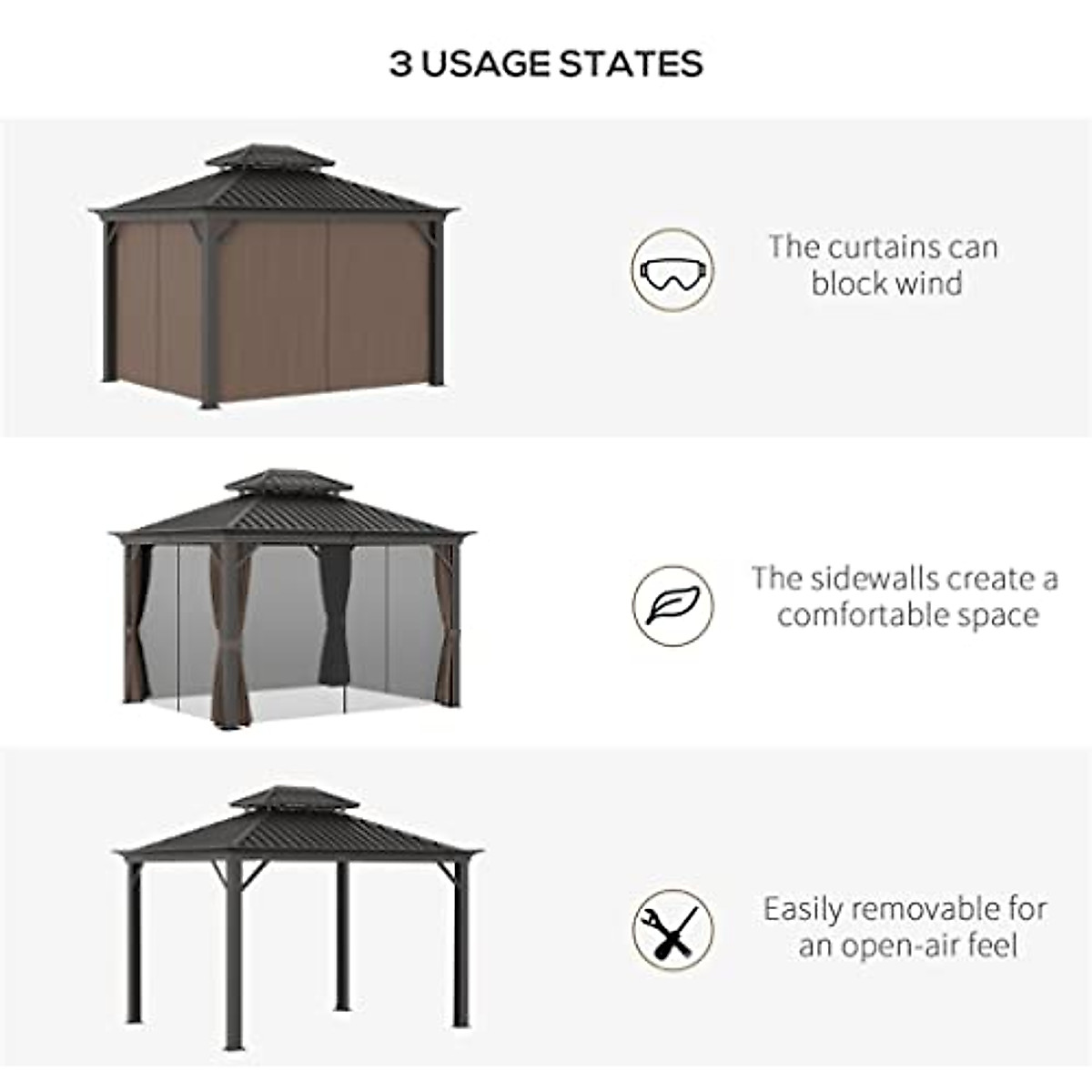 ZZBJ 12'x10' Outdoor Hardtop Gazebo with Aluminum Frame, Gazebo Canopy with Curtains Netting for Gardens, Patios, Backyards