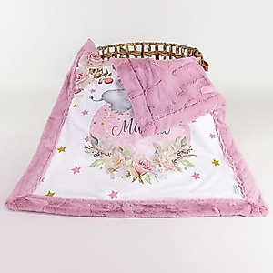 LIFESTYLE BLANKETS Personalized Baby Blankets for Girls with Pink Floral Stars - Custom Elephant Baby Blanket Can be Added to Baby Registry Search and Makes a Great Gift for a New Mom.