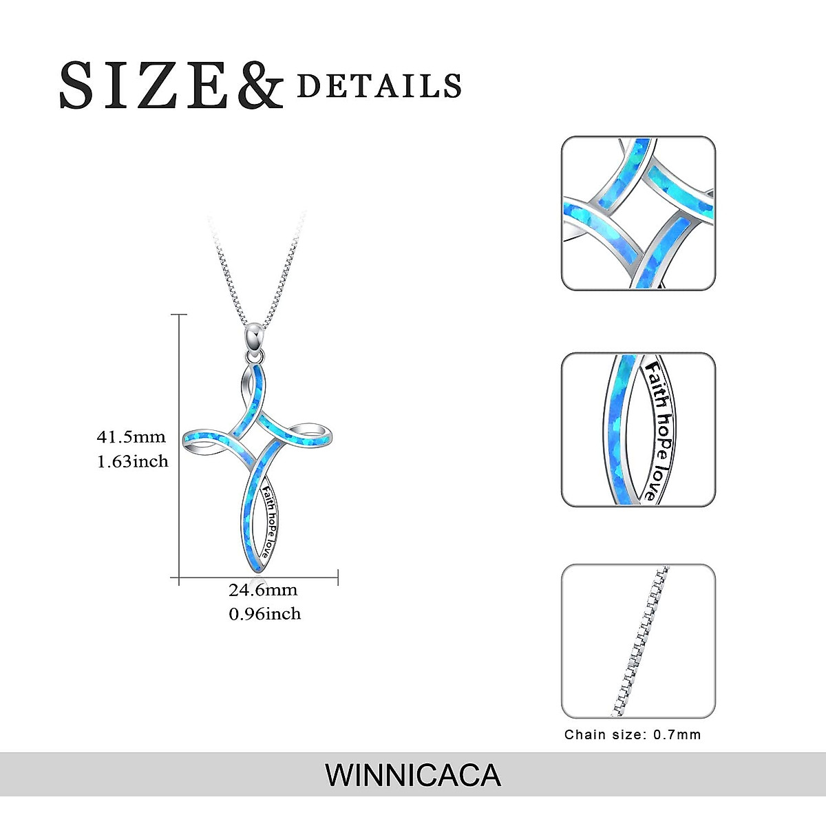 WINNICACA Opal Cross Necklace for Women 925 Sterling Silver Celtic Blue Fire Opal Cross Pendant Necklaces Faith Hope Love Christian Jewelry Gifts for Women Daughter Her Lover Birthday Gifts
