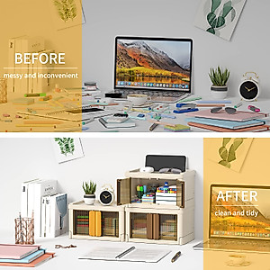 HAIXIN Desk Organizer Small Plastic Containers with Lid Mini Office Organization and Storage Foldable Storage Basket for Organizing Cubby Storage Bins for Office Supplies Coffee Snacks Medicine 2 Pack