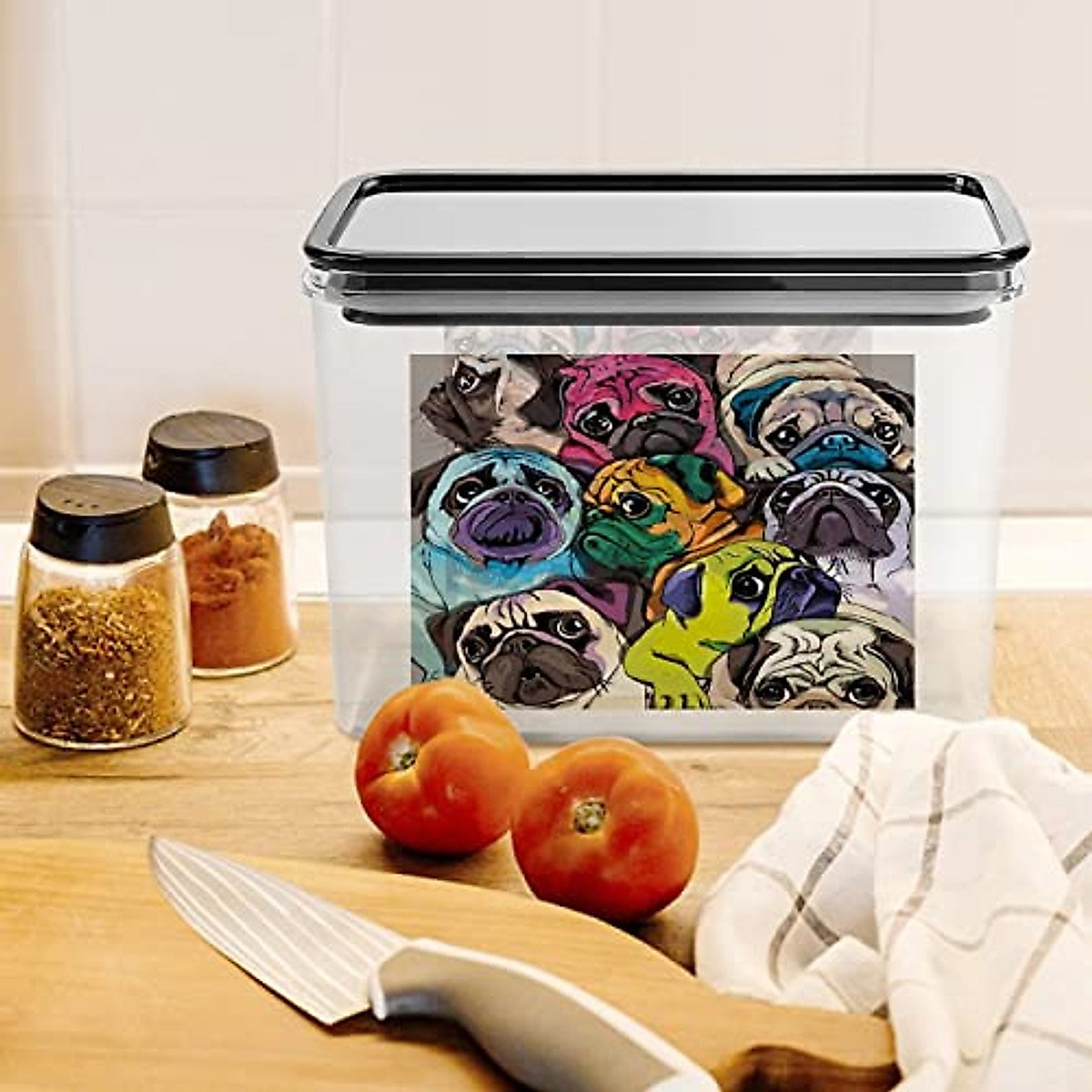 Portrait of Many Pugs Storage Box Plastic Food Organizer Container Canisters with Lid for Kitchen
