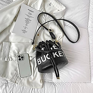 The Bucket Bag for Women, Small Leather Bucket Bag Purse, Crossbody/Handbag/Hobo Bag(7.9 * 7.9 * 8.3in) (Black)